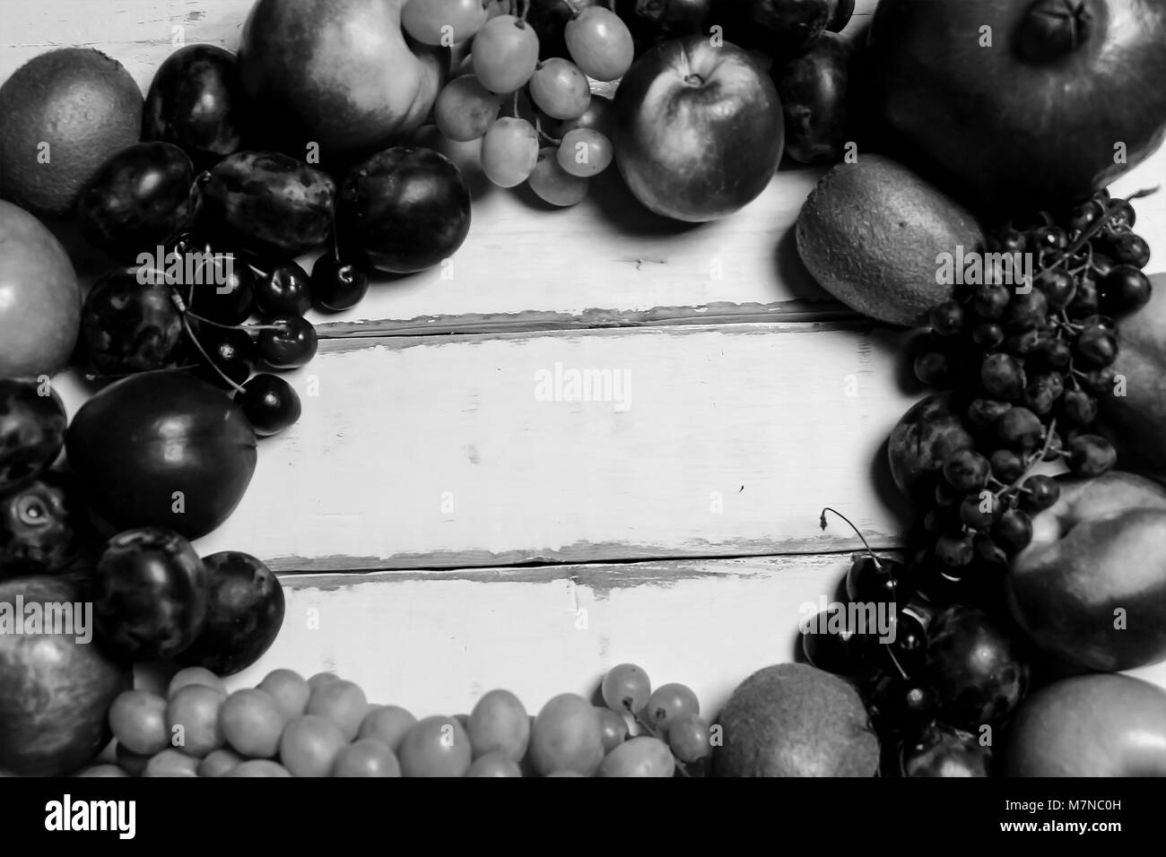 Fruit frame fresh organic Black and White Stock Photos & Images - Alamy