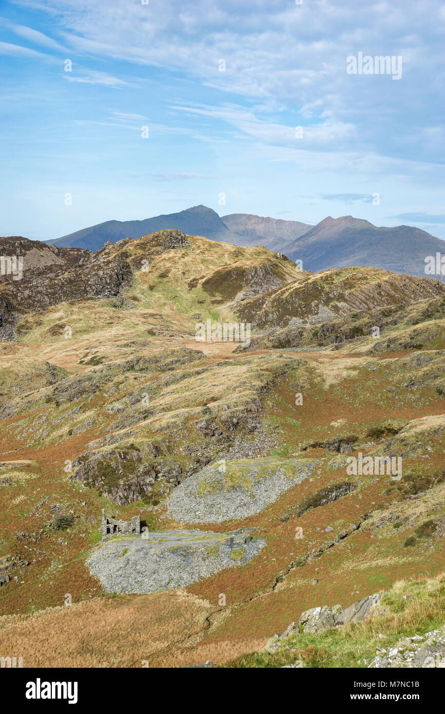 Mountains of Snowdonia on a sunny autumn day. View of Mount Snowdon in ...