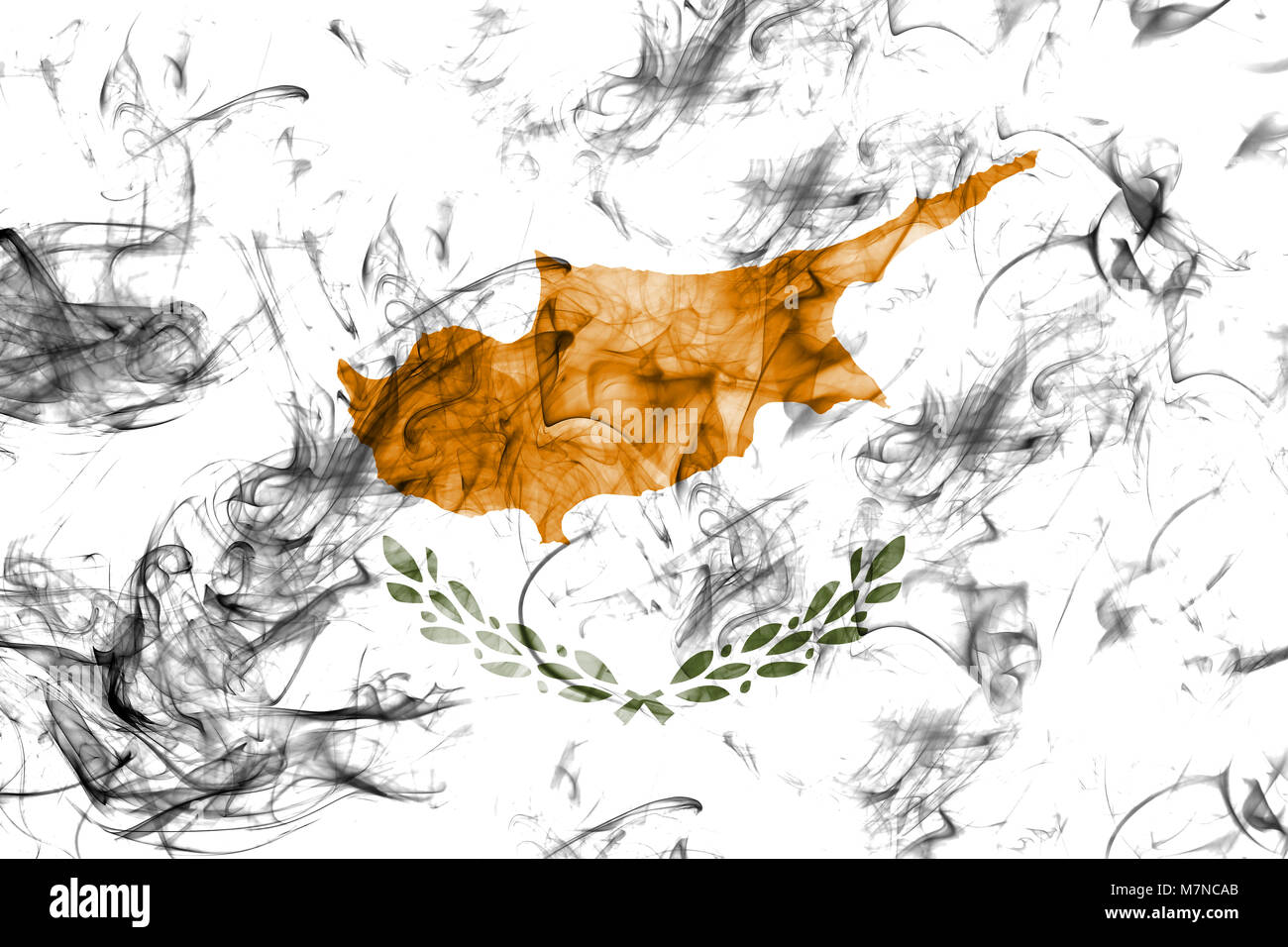 Cyprus smoke flag, island country in the Eastern Mediterranean Stock ...