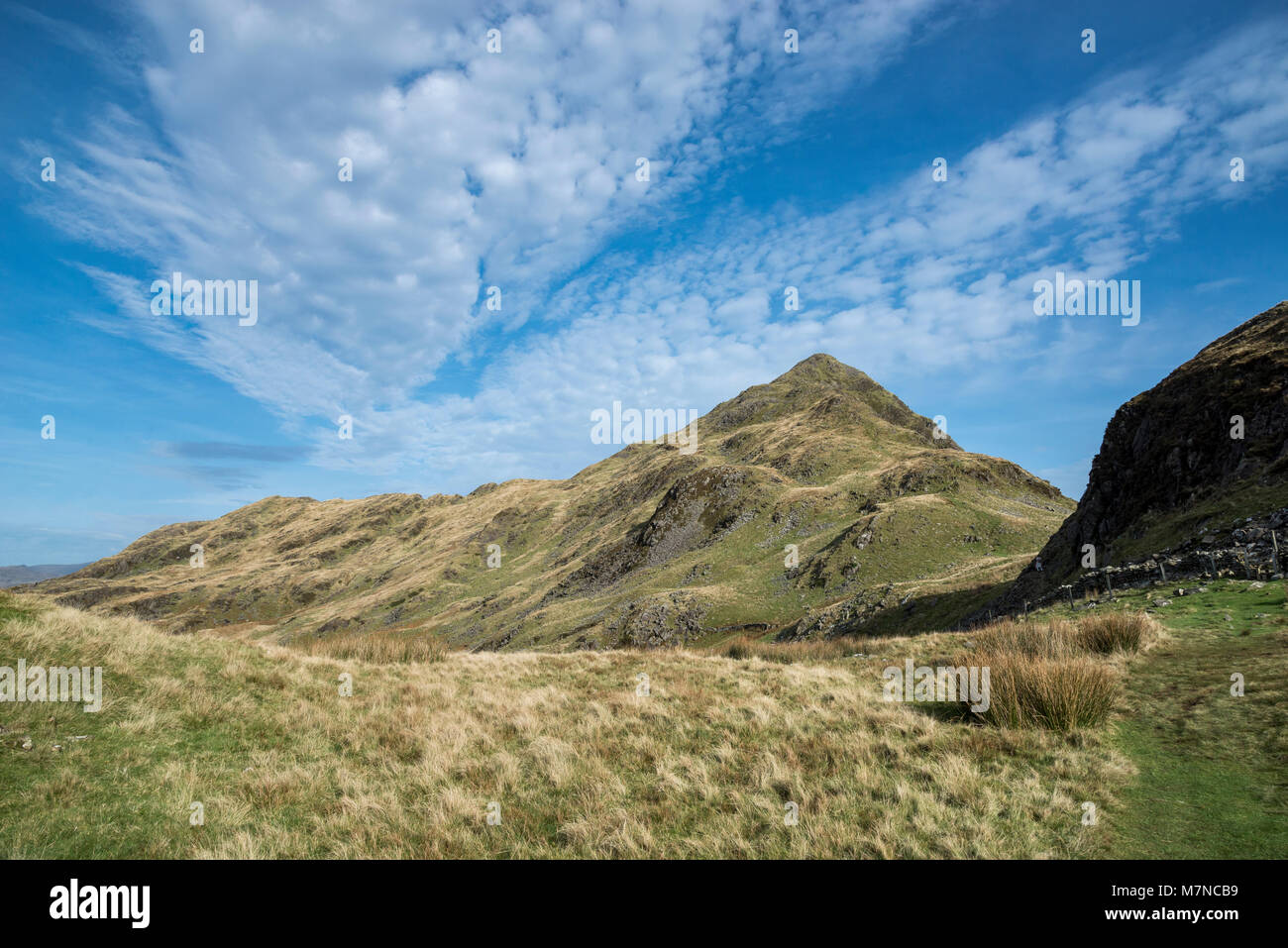 The mountain peak called Cnicht near Croesor in the Snowdonia national ...