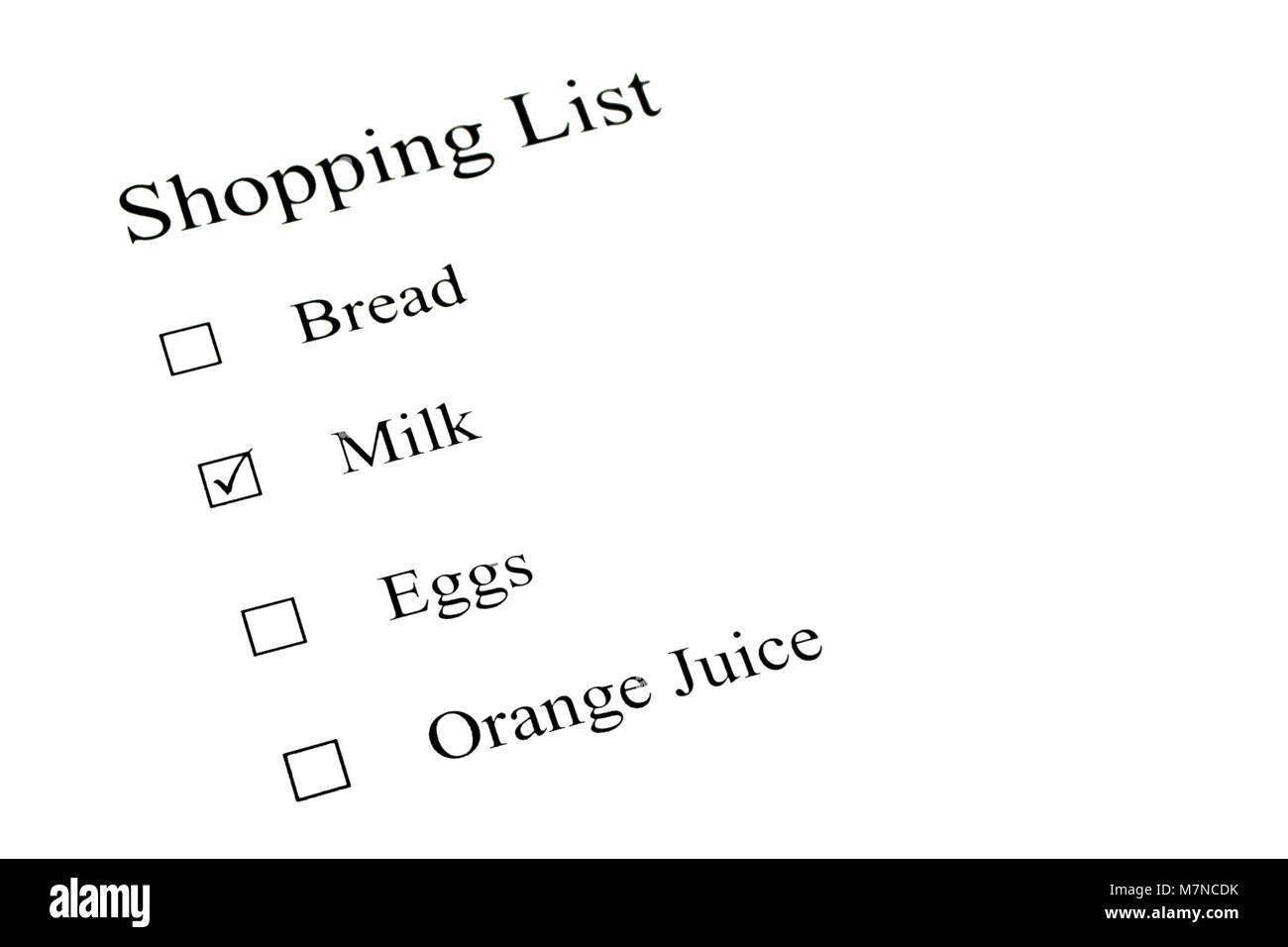 Food checklist Cut Out Stock Images & Pictures - Alamy