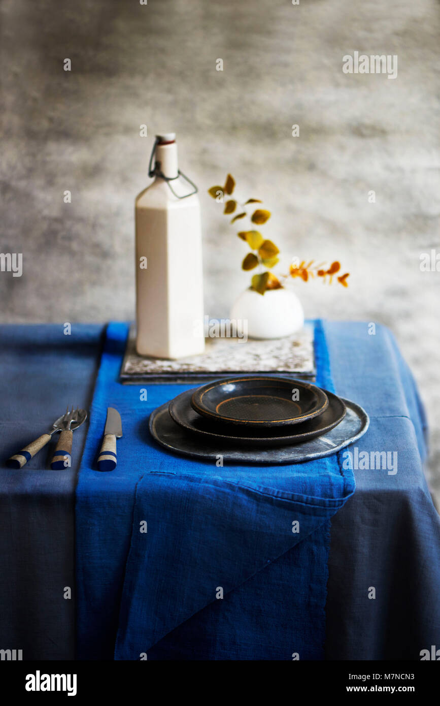 Blue still life setting Stock Photo - Alamy