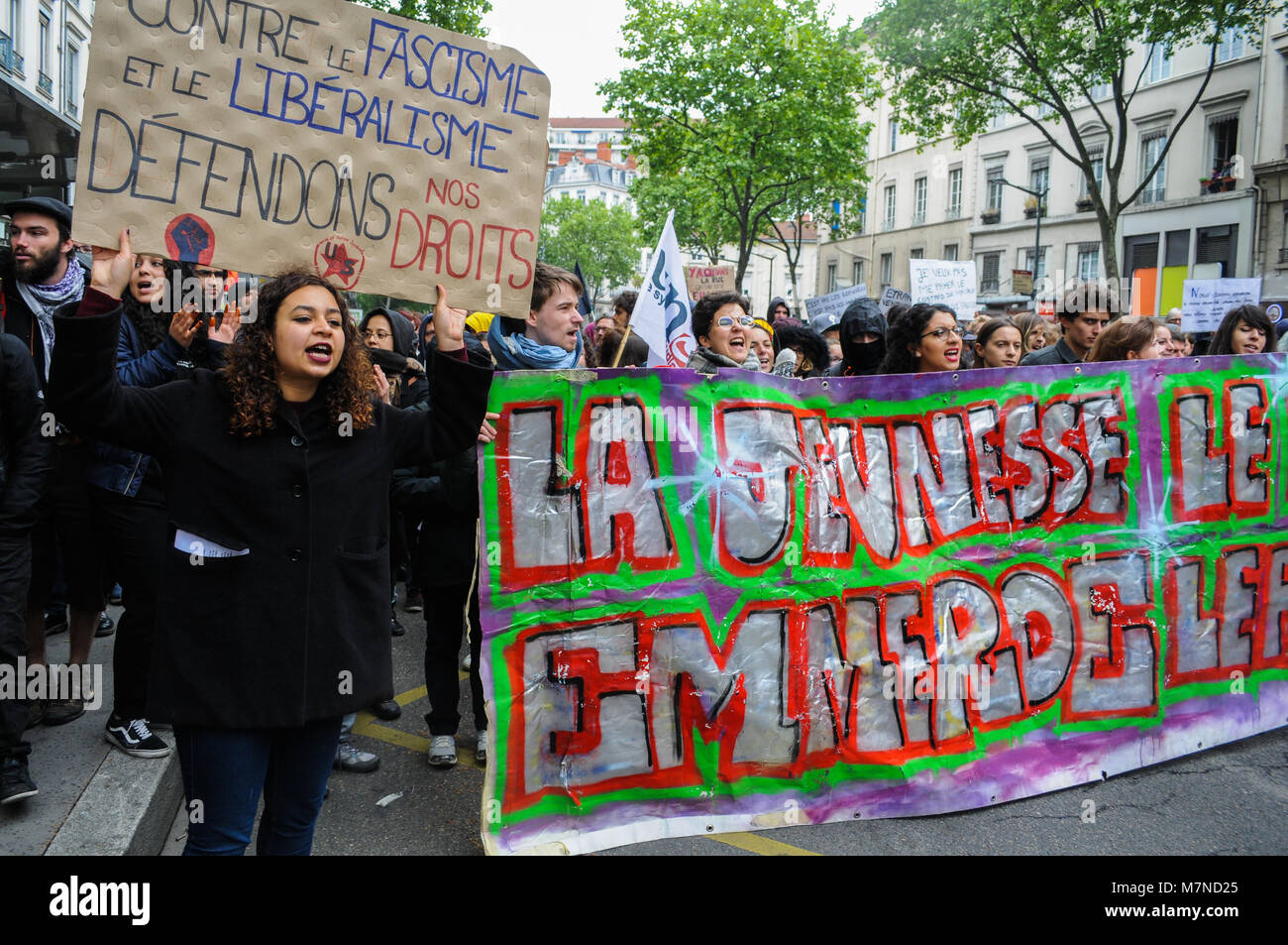 May Day mach in Lyon, France Stock Photo - Alamy