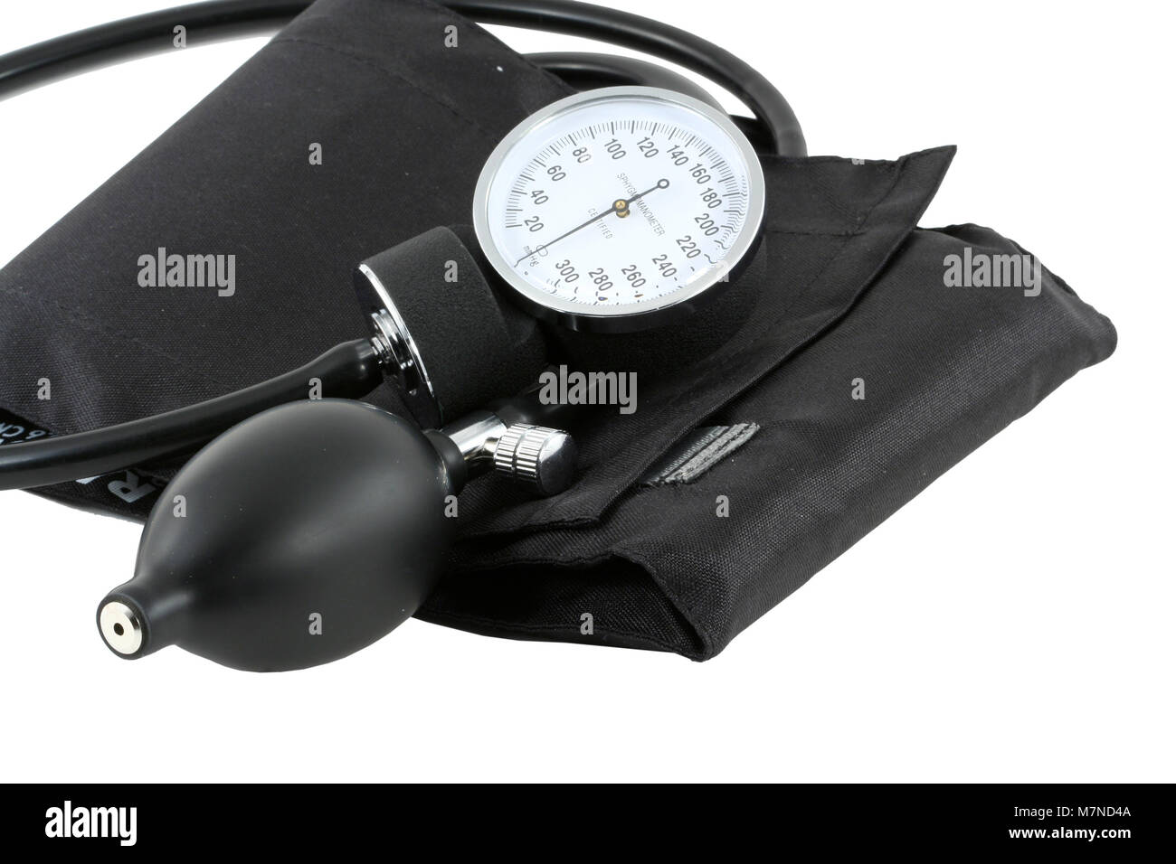 A Sphygmomanometer bulb and cuff for taking blood pressure Stock Photo ...