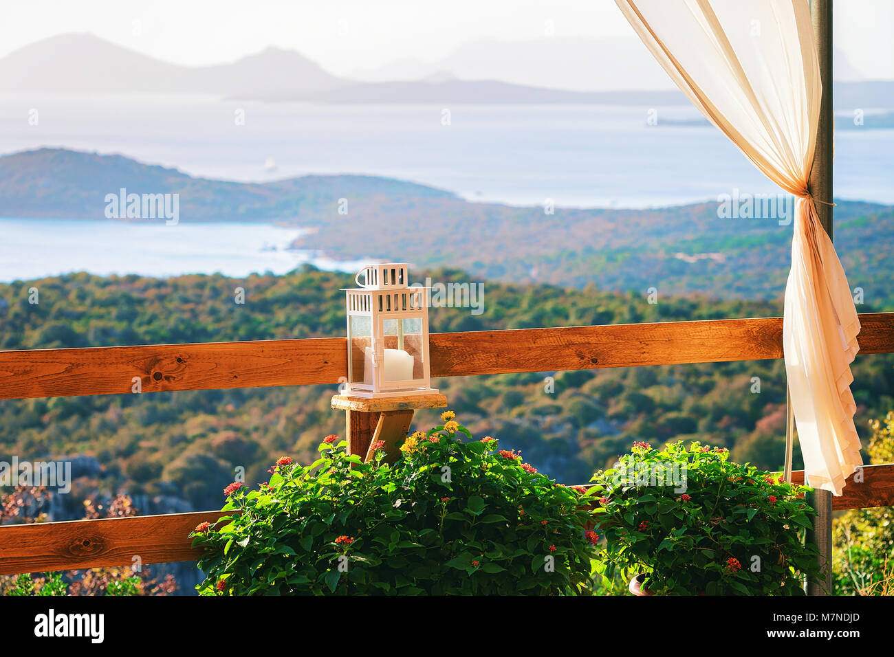 Idyllic sunrise at Costa Smeralda under canvas pavilion, Sardinia ...