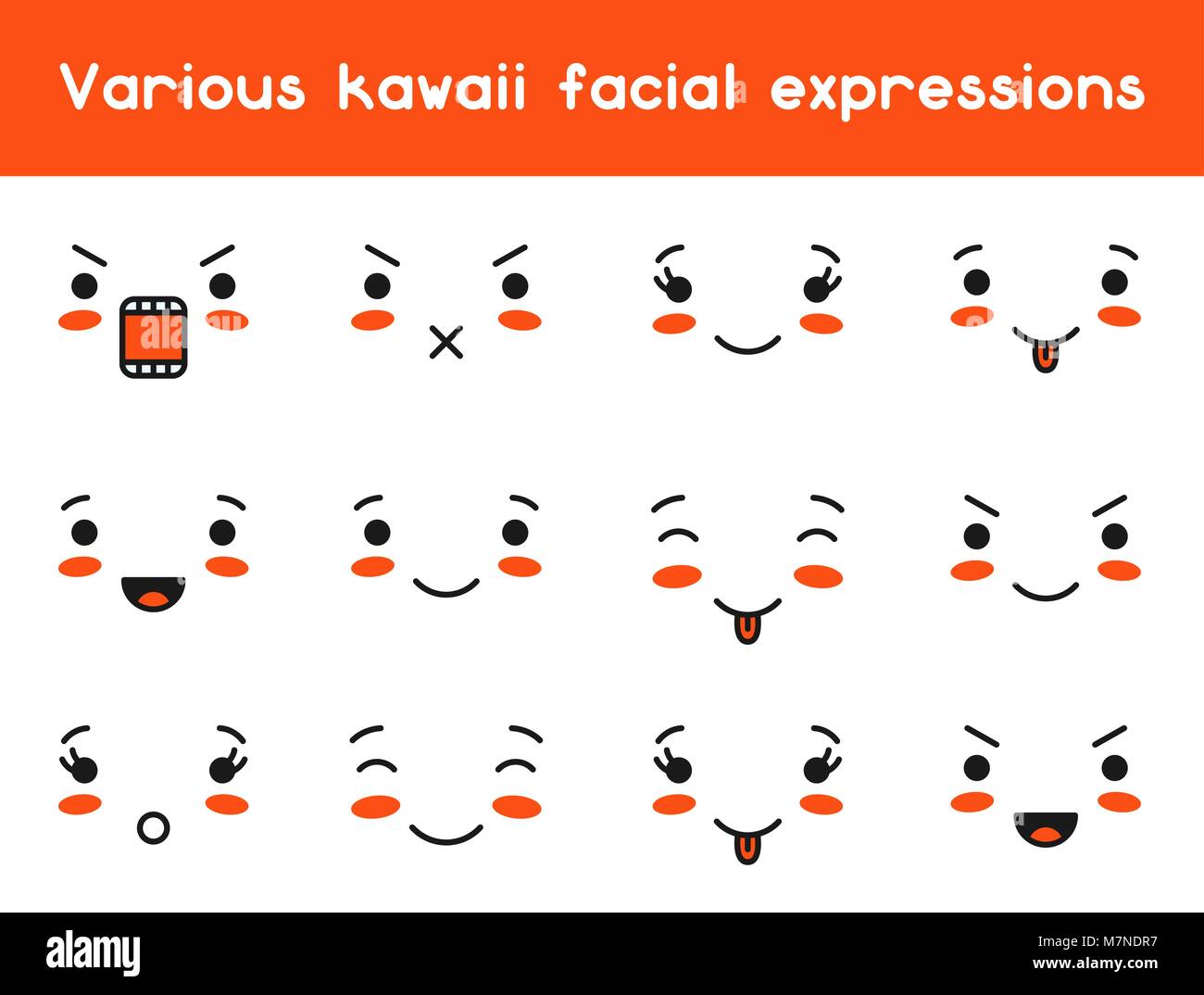 Set of kawaii doodle various facial expression Stock Vector Image & Art ...