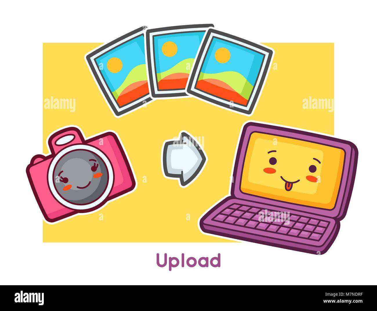 Kawaii gadgets funny card. Doodles with pretty facial expression Stock ...
