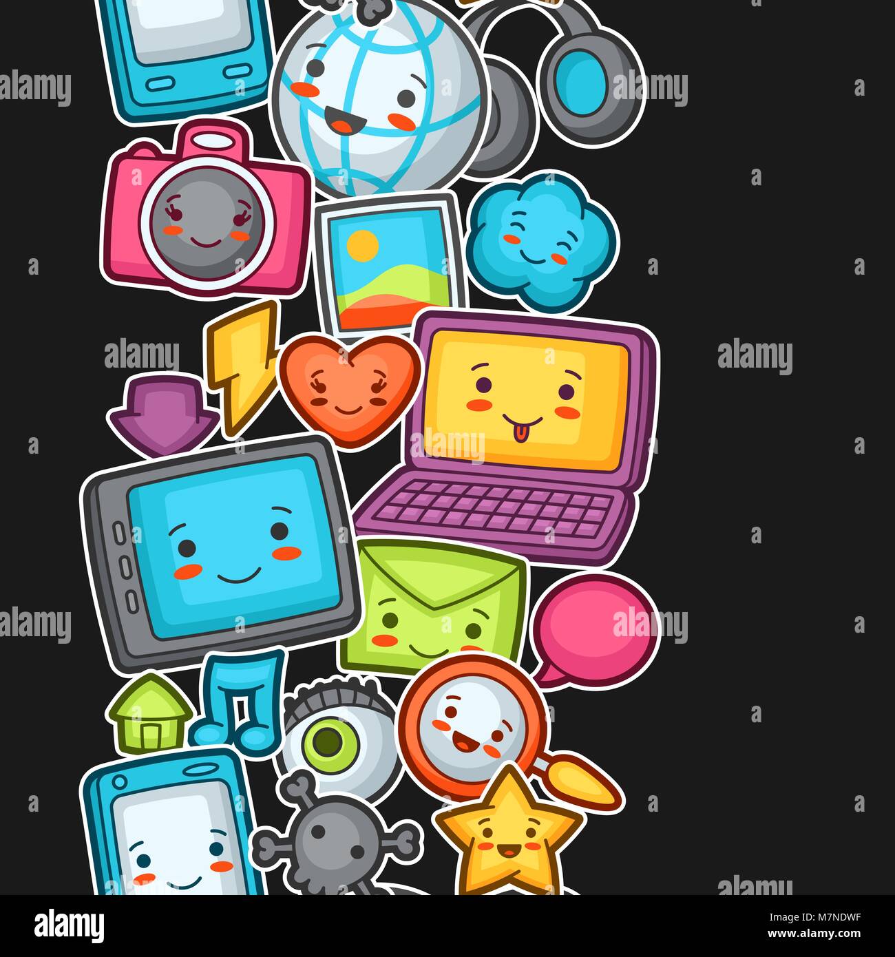 Kawaii gadgets social network seamless pattern. Doodles with pretty ...