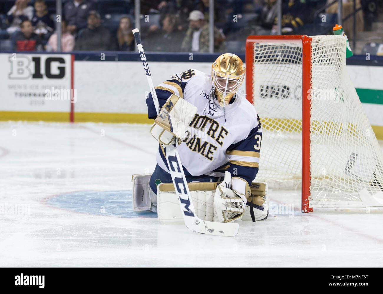 South Bend, Indiana, USA. 10th Mar, 2018. Notre Dame goaltender Cale ...