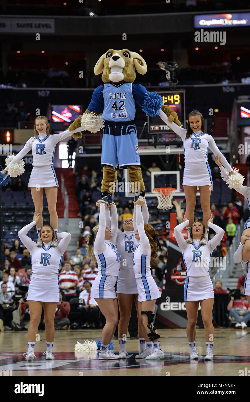 Washington, DC, USA. 11th Mar, 2018. The Rhode Island mascot is held up ...