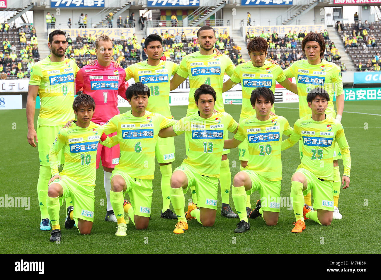 Fukuda Denshi Arena, Chiba, Japan. 11th Mar, 2018. JEF United Chiba team group line-up (JEF ...
