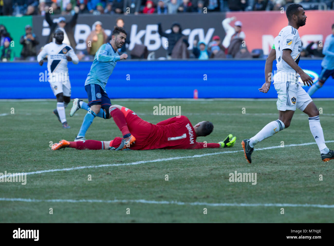 New York, USA. 11th Mar, 2018.David Villa (7) of NYC FC scores goal ...