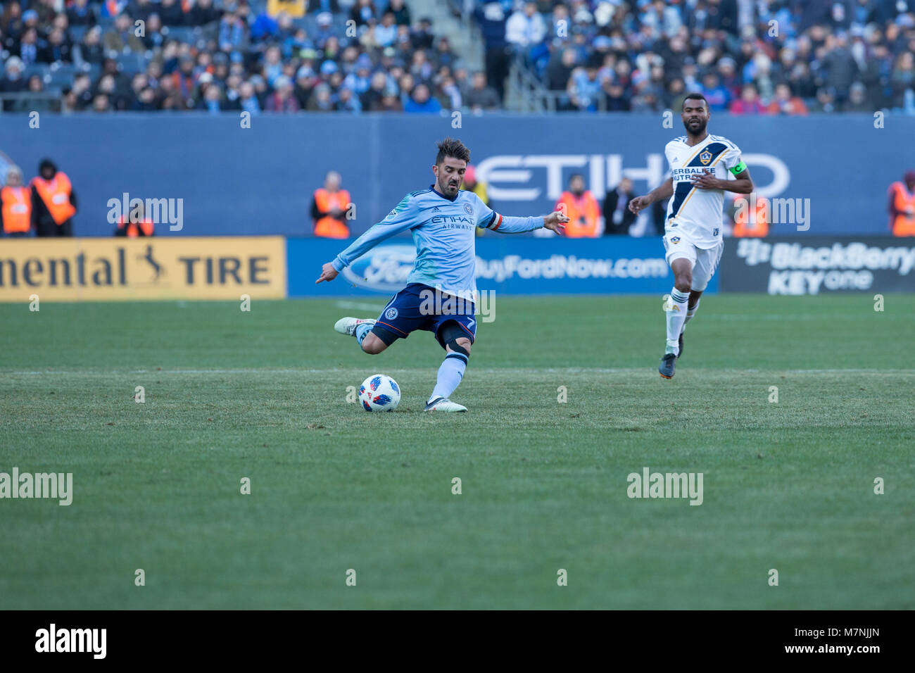 New York, USA. 11th Mar, 2018.David Villa (7) of NYC FC performs free ...
