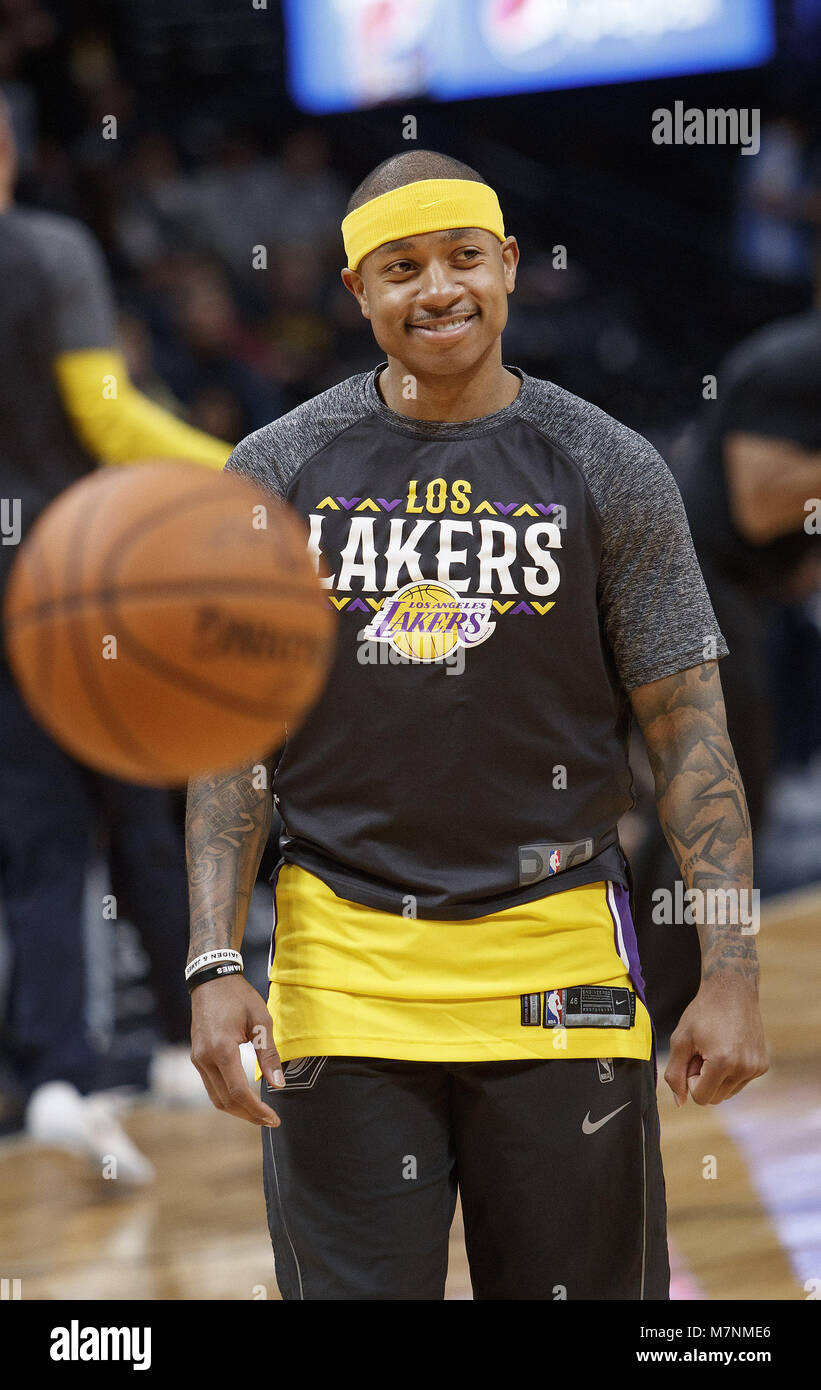 Denver, Colorado, USA. 9th Mar, 2018. Lakers ISAIAH THOMAS warms up ...