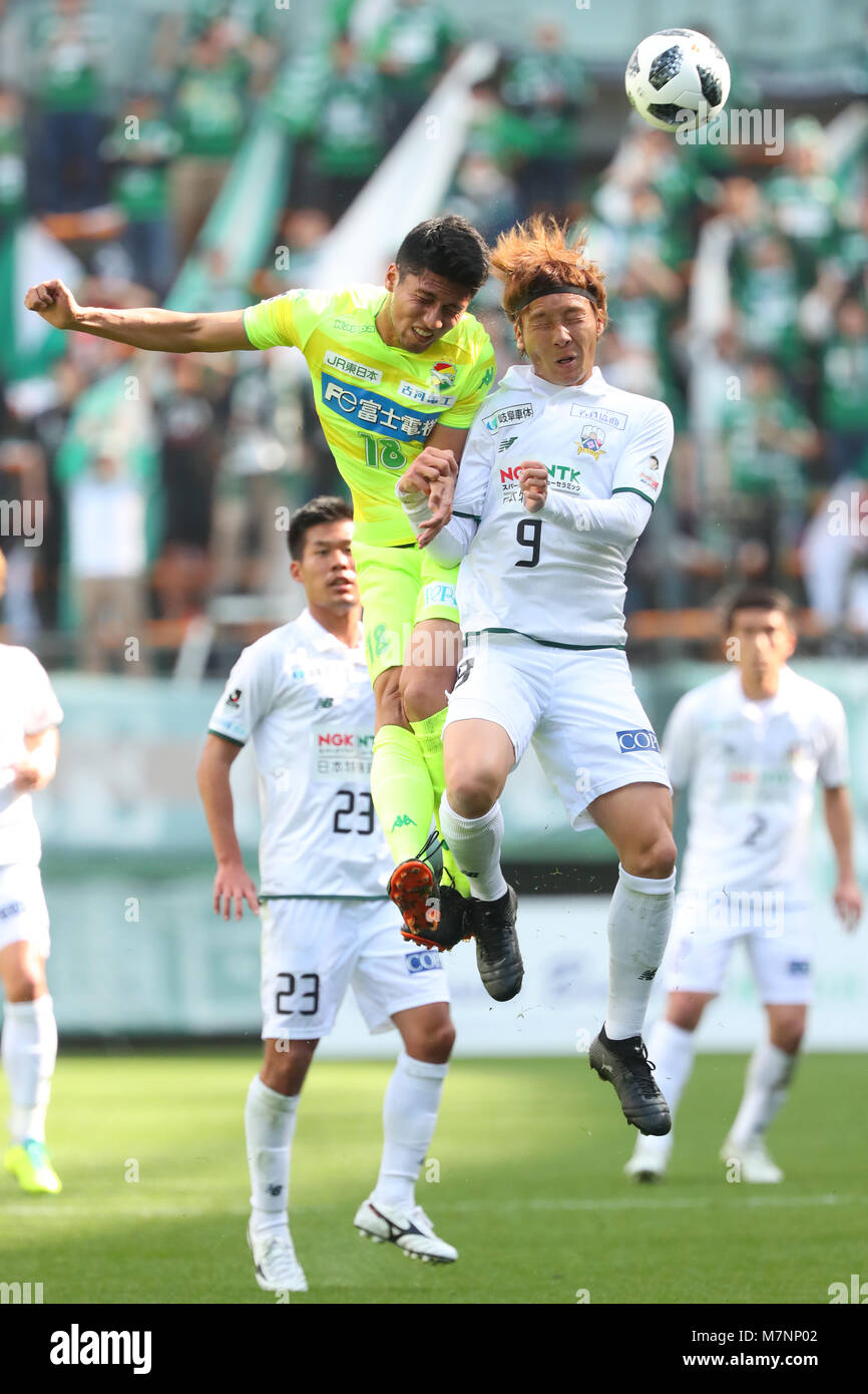 Fukuda Denshi Arena, Chiba, Japan. 11th Mar, 2018. (L to R) Andrew Kumagai (JEF), Yuya Yamagishi ...