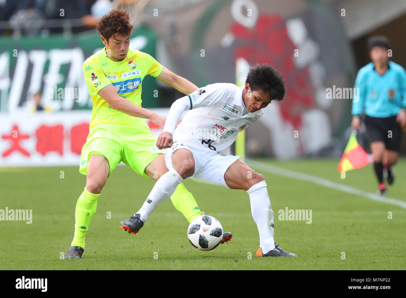 Fukuda Denshi Arena, Chiba, Japan. 11th Mar, 2018. (L to R) Toshiya Takagi (JEF), Yoichi ...