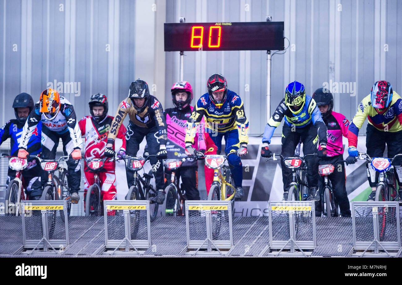 National Cycling Centre, Manchester, UK, 11th March 2018. Racers on the ...