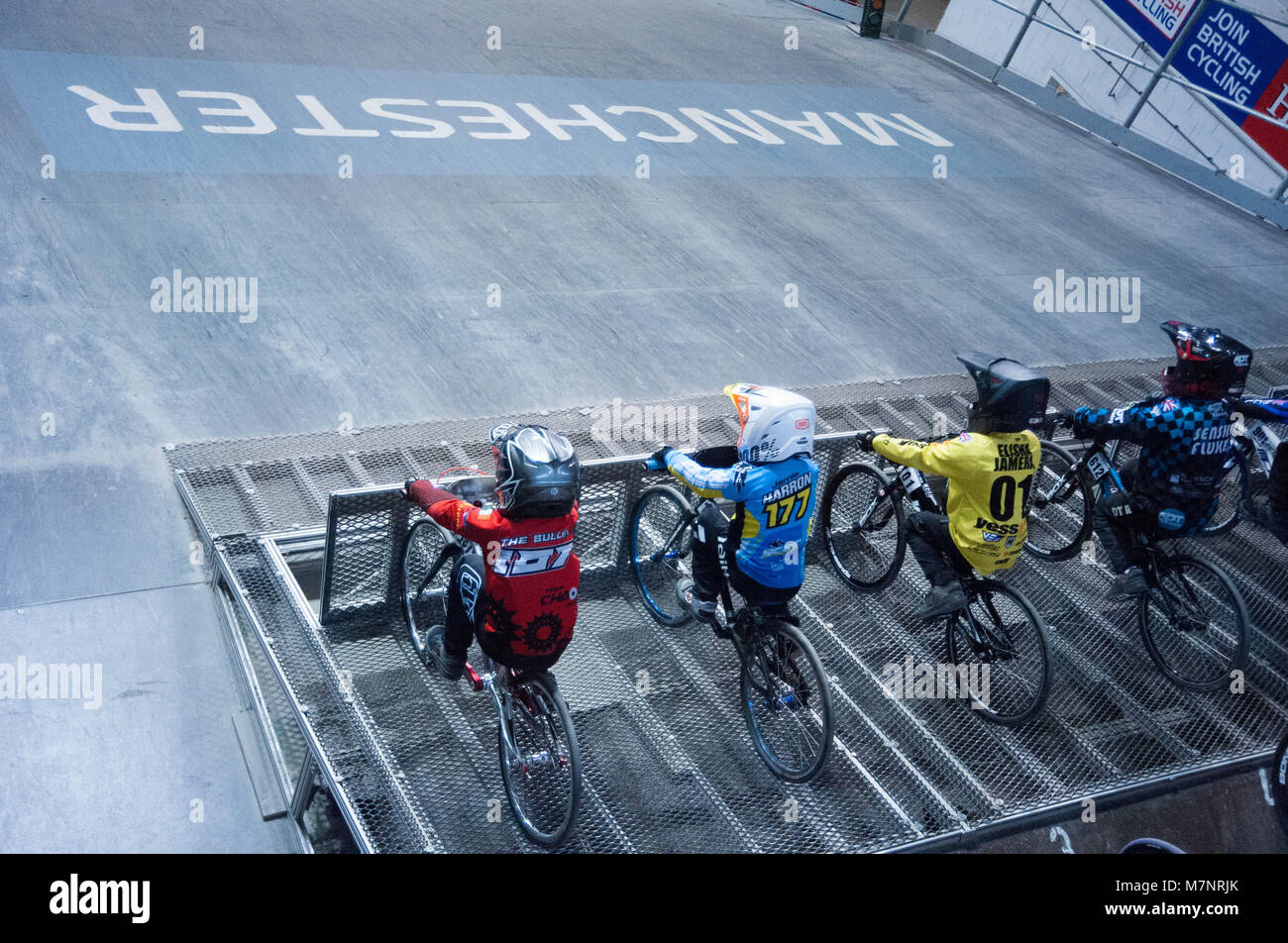 National Cycling Centre, Manchester, UK, 11th March 2018. Junior Racers ...