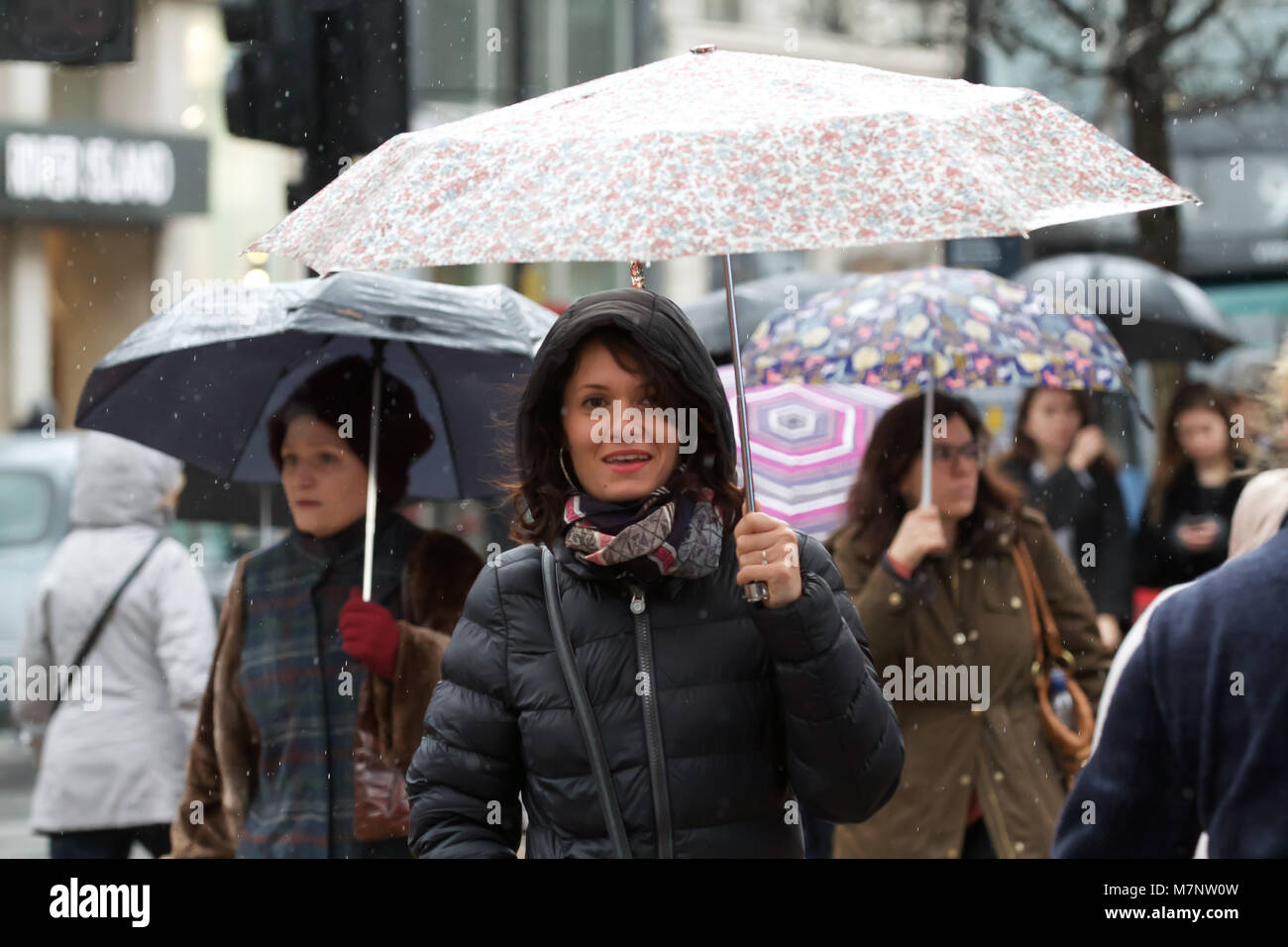Oxford St London,UK,12th March 2018,Dull, wet and miserable Day in ...