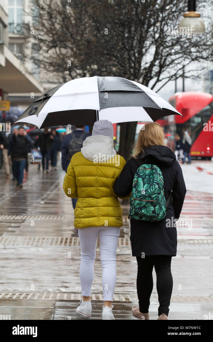 Oxford St London,UK,12th March 2018,Dull, wet and miserable Day in ...