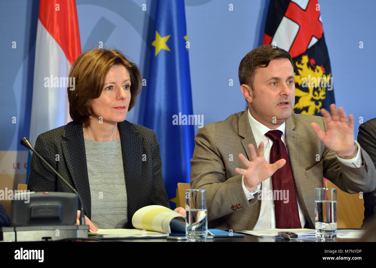 12 March 2018, Luxembourg, Senningen: Xavier Bettel (R), and Malu ...