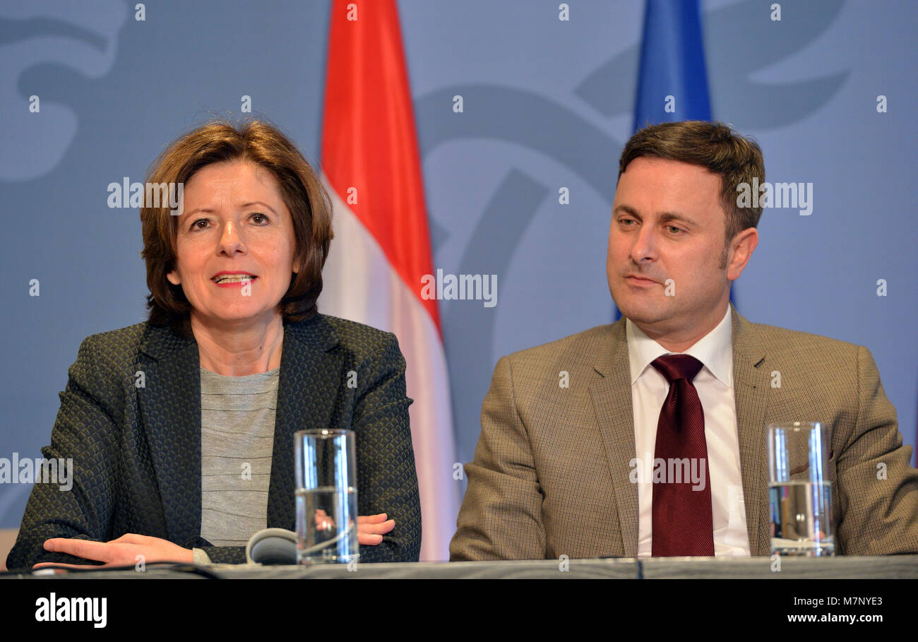 12 March 2018, Luxembourg, Senningen: Xavier Bettel (R), and Malu ...