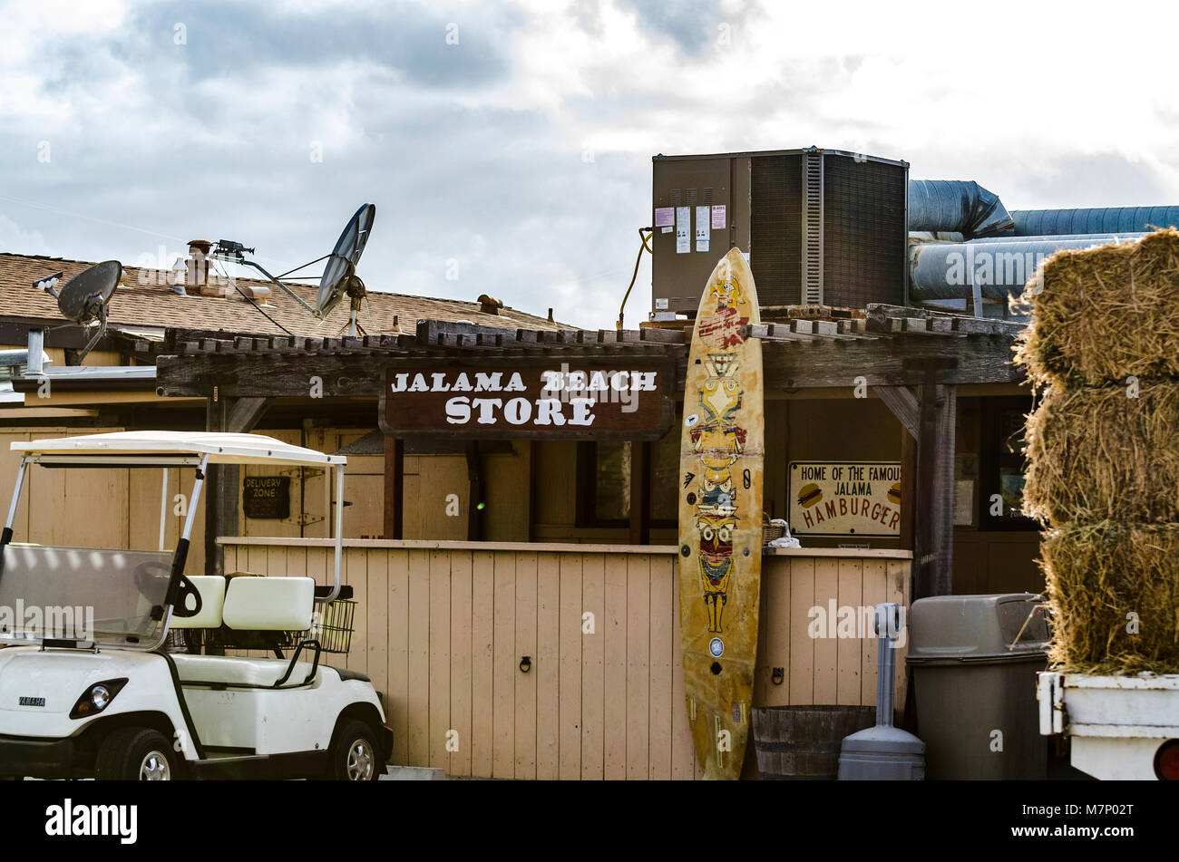 The store at Jalama Beach in Santa Barbara county California coastline that is mostly ...