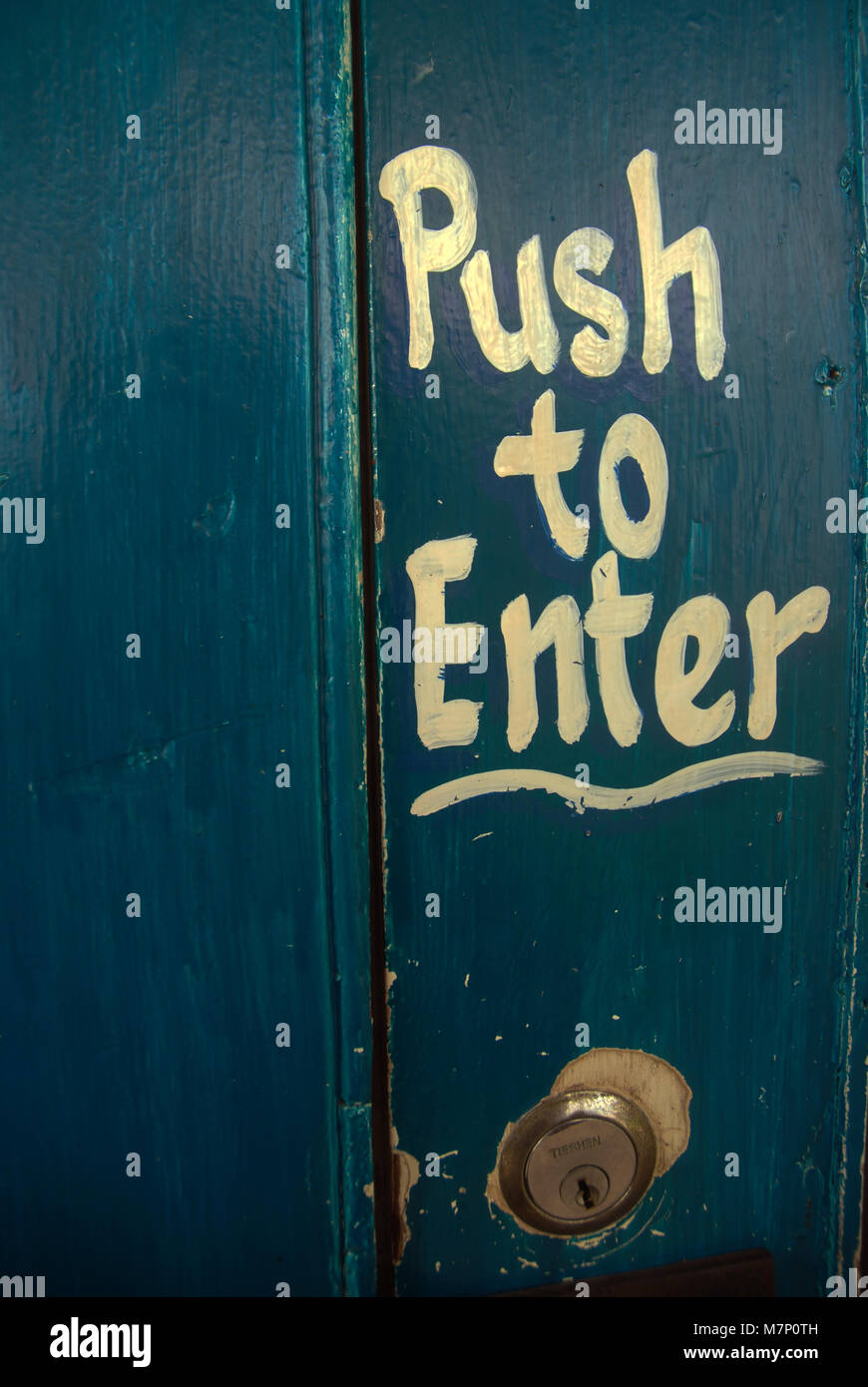 Push to Enter Sign, Fiji Stock Photo - Alamy