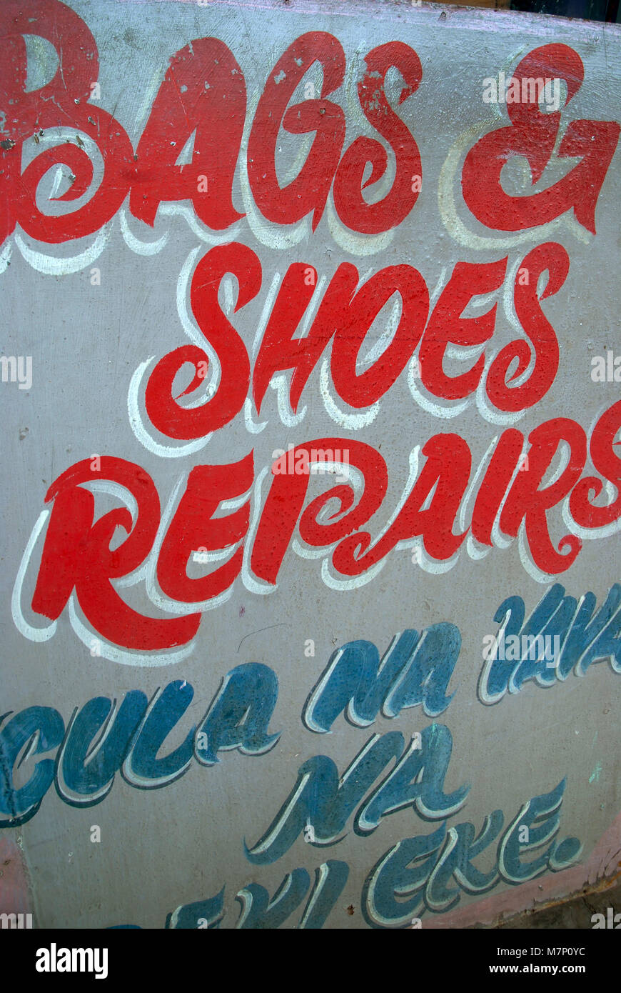 Bags and Shoe Repair Sign, Lautoka, Fiji Stock Photo - Alamy
