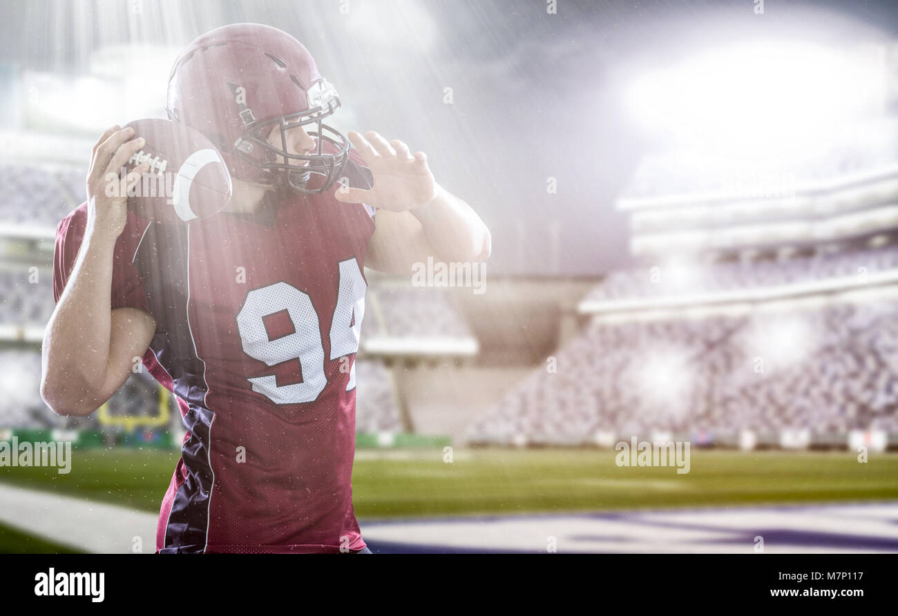 one quarterback american football player throwing ball on big modern ...