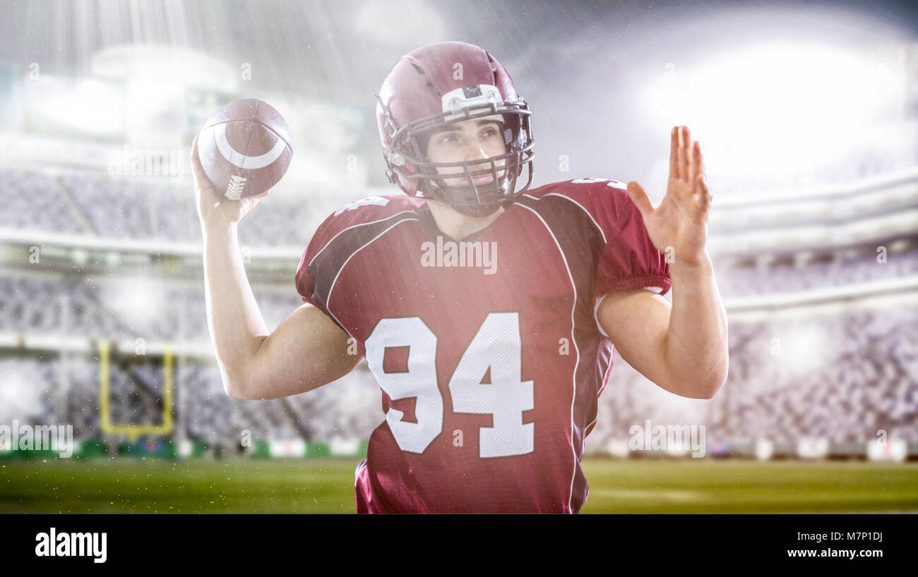 one quarterback american football player throwing ball on big modern ...