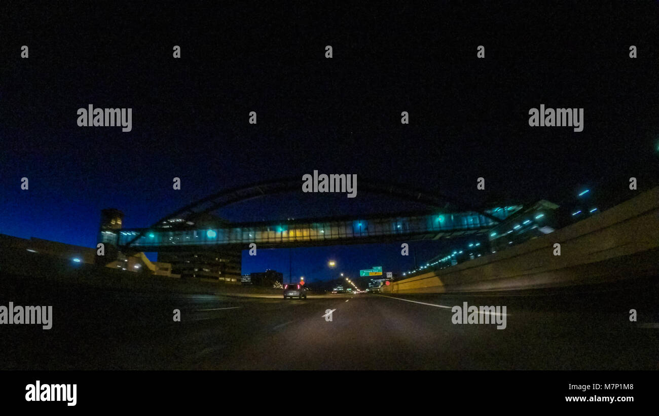 Driving on Interstate highway I25 at night Stock Photo - Alamy