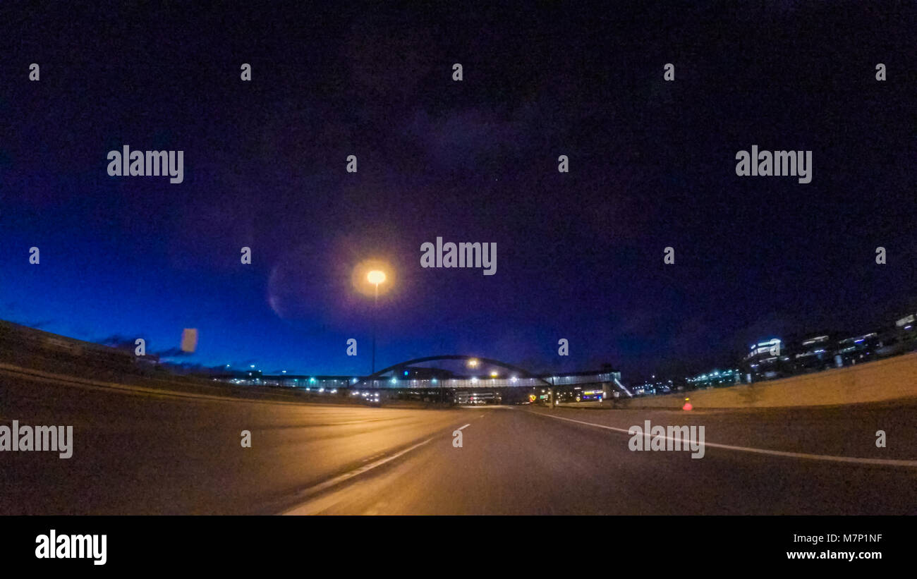 Driving on Interstate highway I25 at night Stock Photo - Alamy