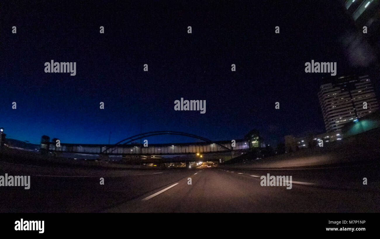 Driving on Interstate highway I25 at night Stock Photo - Alamy