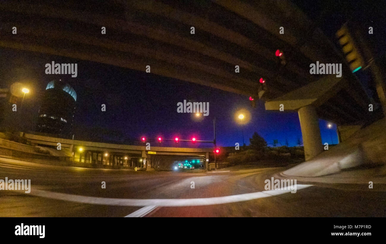 Driving on Interstate highway I25 at night Stock Photo - Alamy