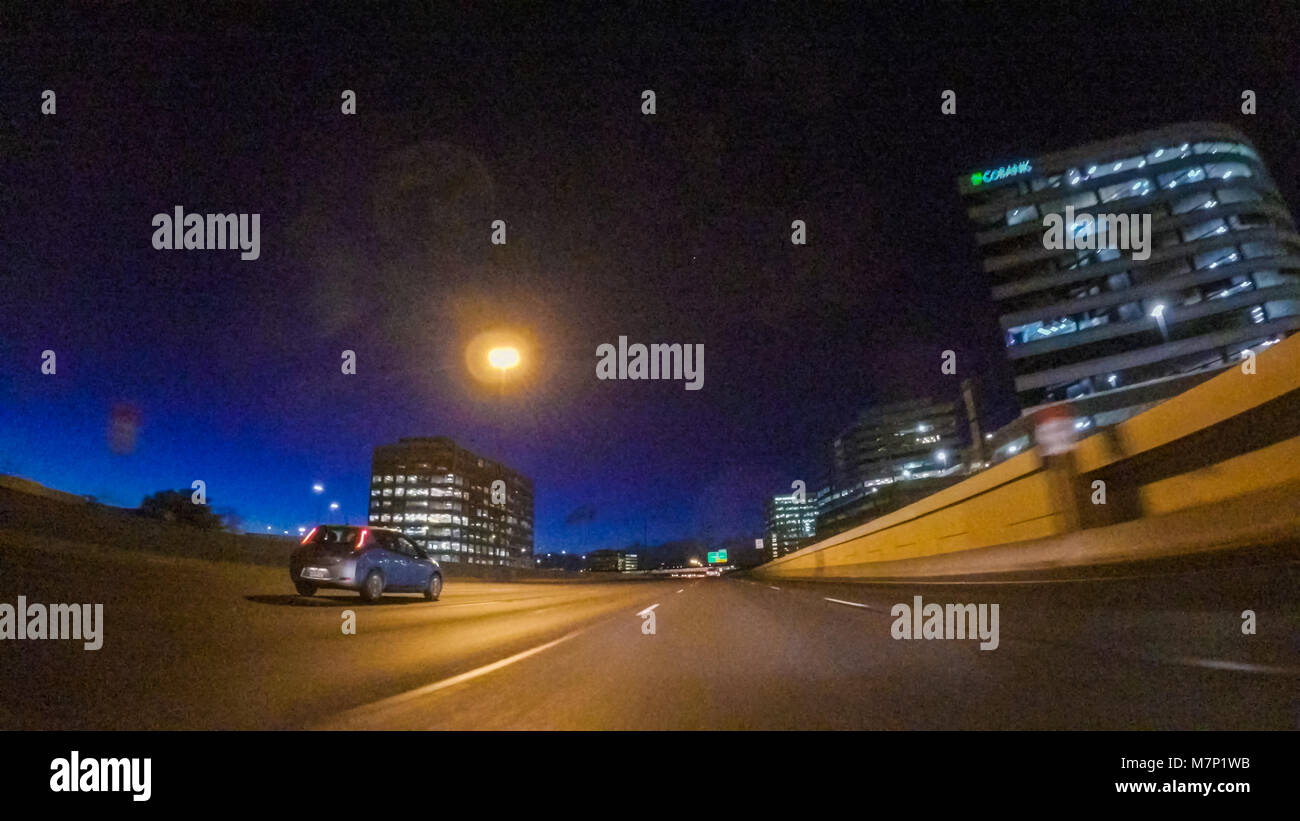 Driving on Interstate highway I25 at night Stock Photo - Alamy