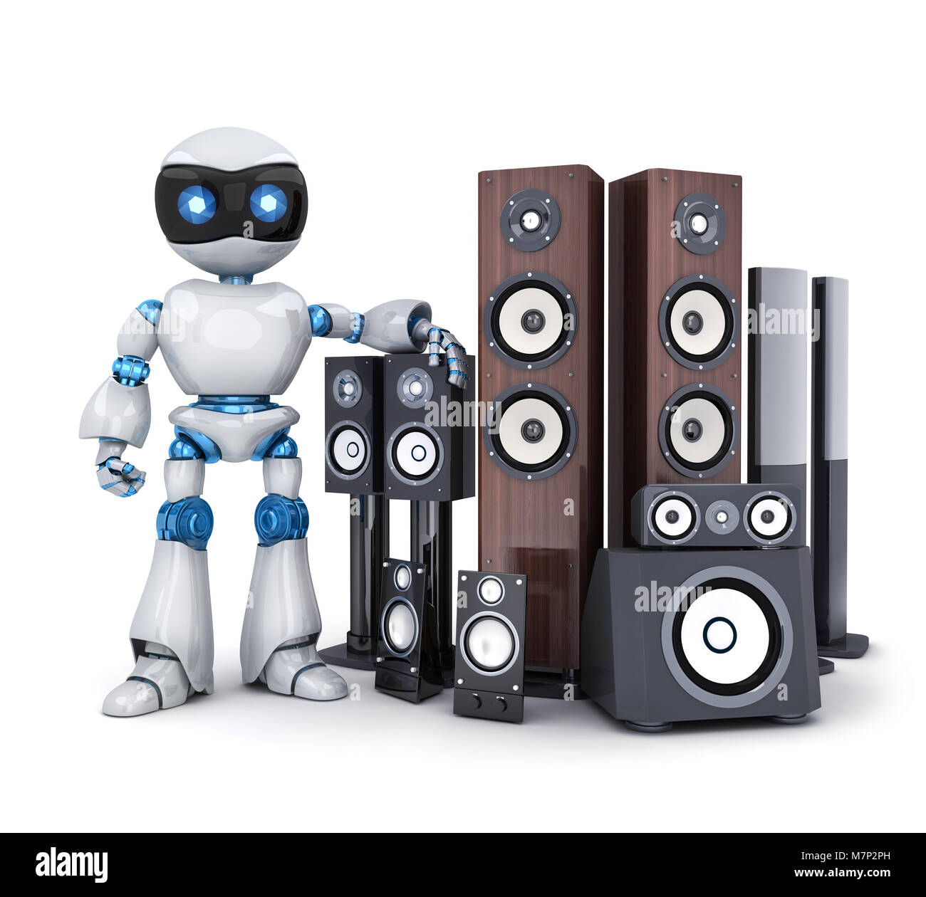 Robot and modern sound speaker. 3d illustration Stock Photo - Alamy