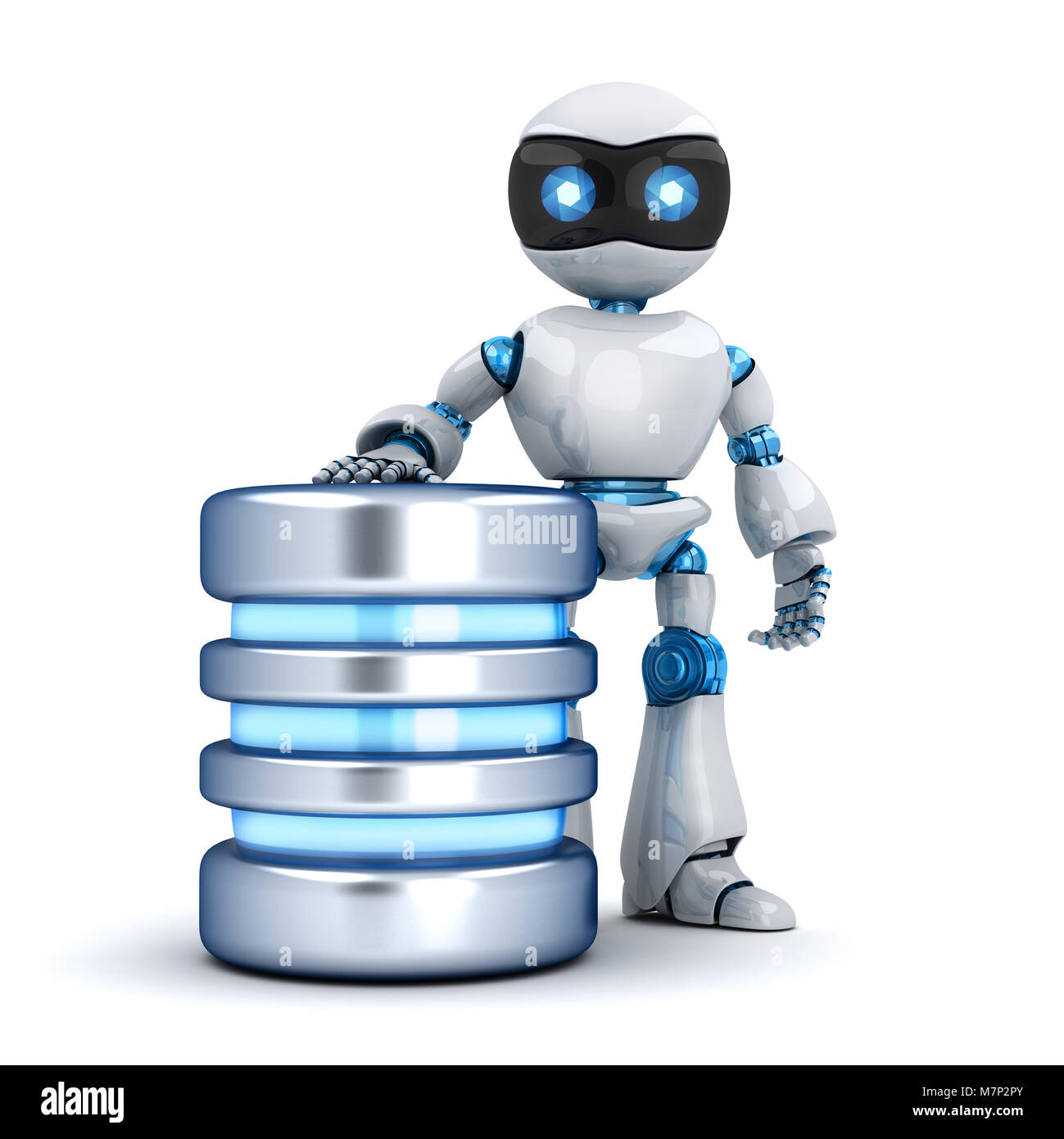White robot and database abstract. 3d illustration Stock Photo - Alamy