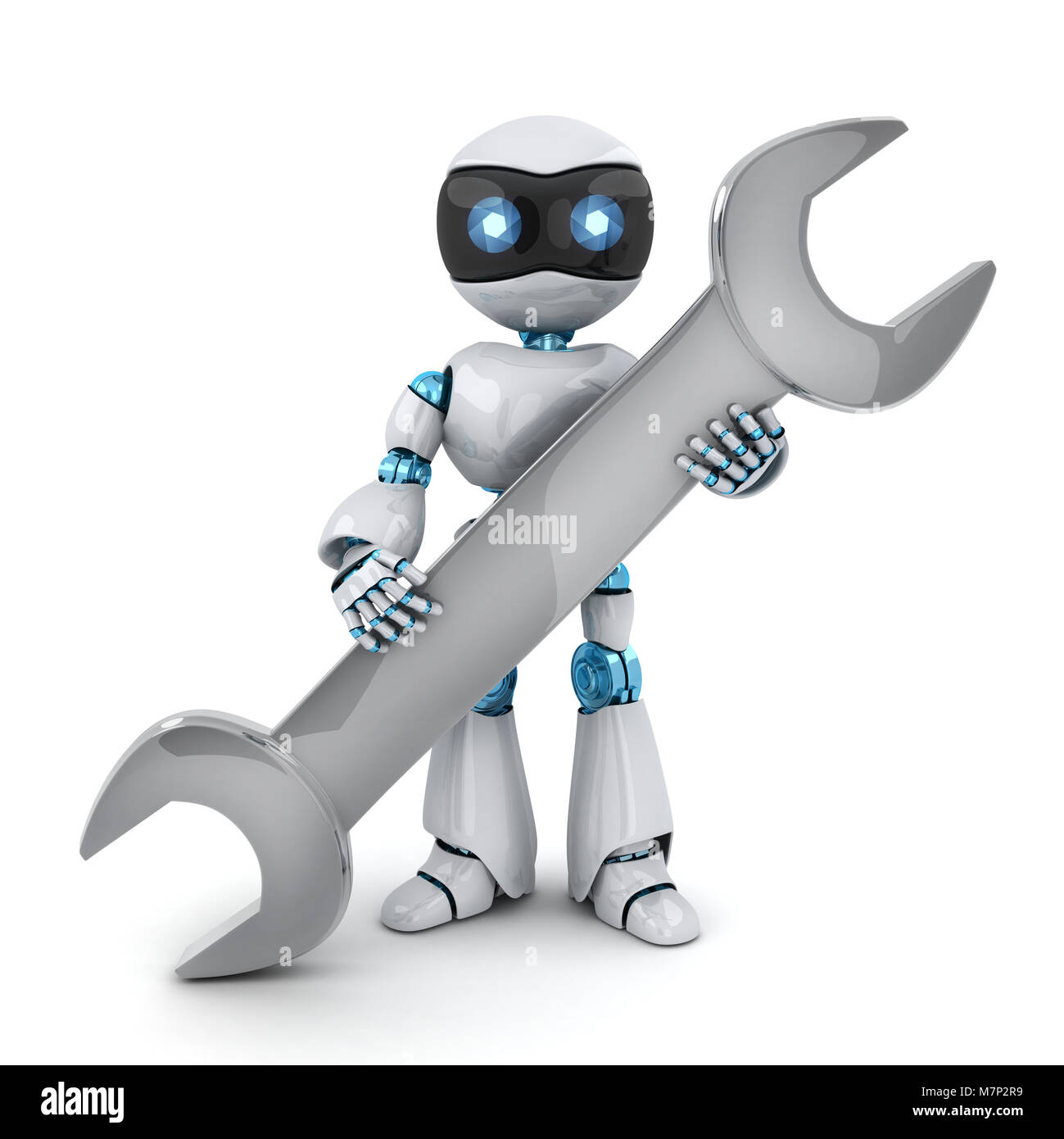 White robot repairman and wrench. 3d illustration Stock Photo - Alamy