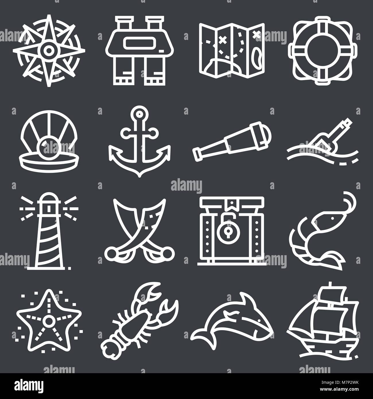 Nautical vector illustration icon set. Included the icons as captain ...