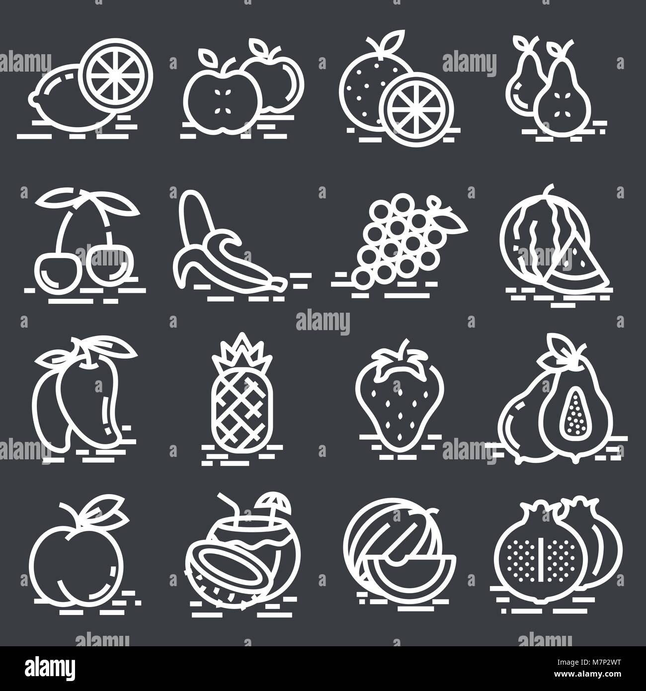 Vector line fruit icon collection - vector illustration Stock Vector ...