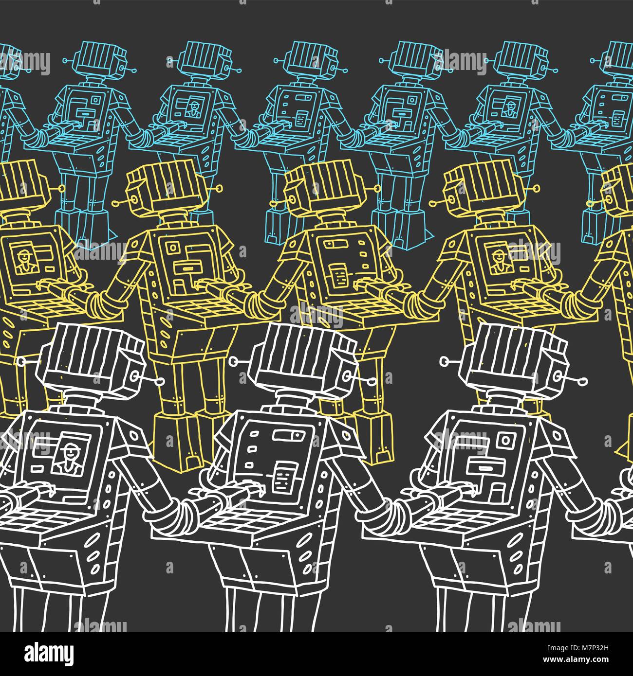 Pattern Group of Robots and Personal Computer Stock Vector Image & Art ...