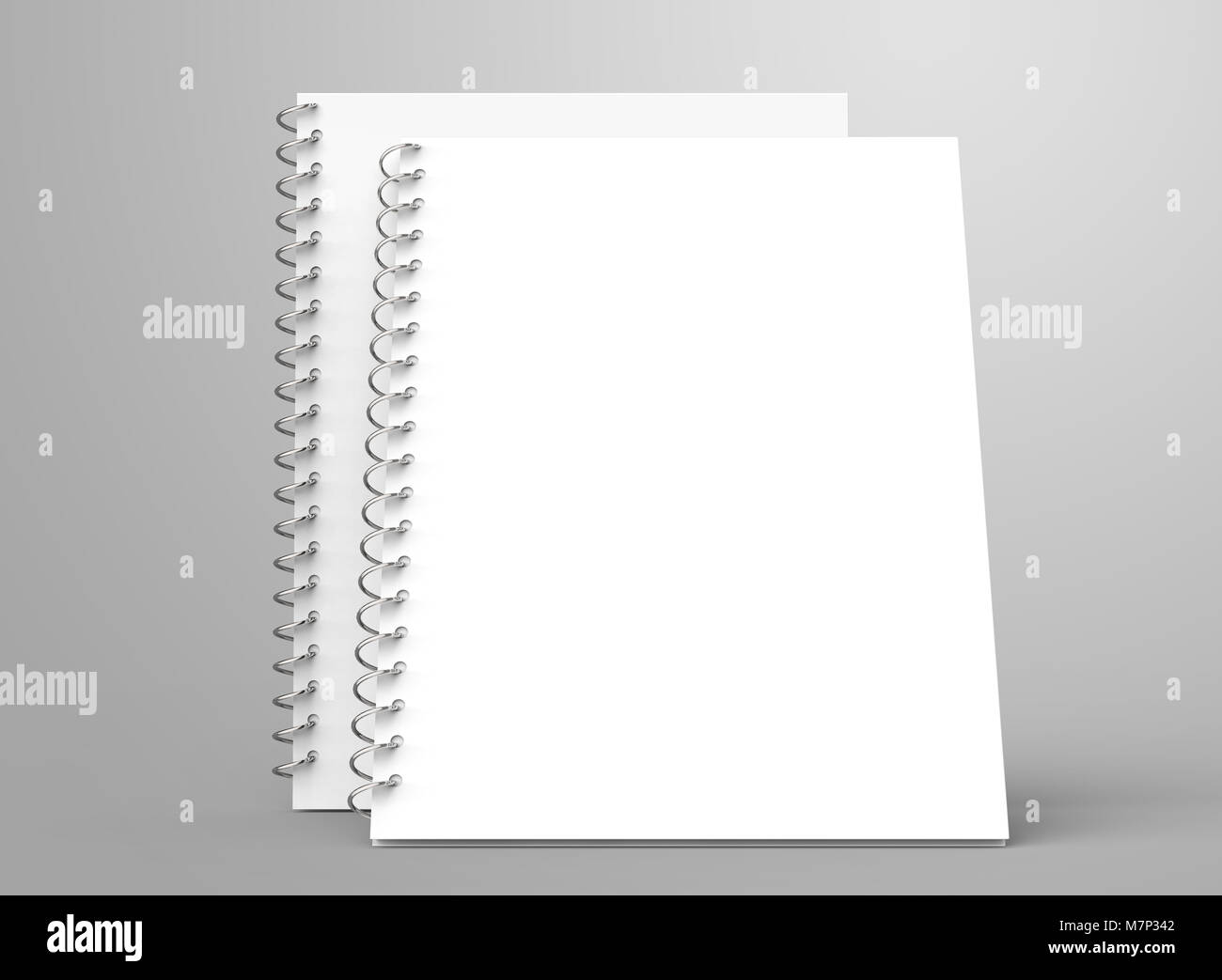 Blank notepad mockup, 3d render stand spiral notebooks set with empty ...