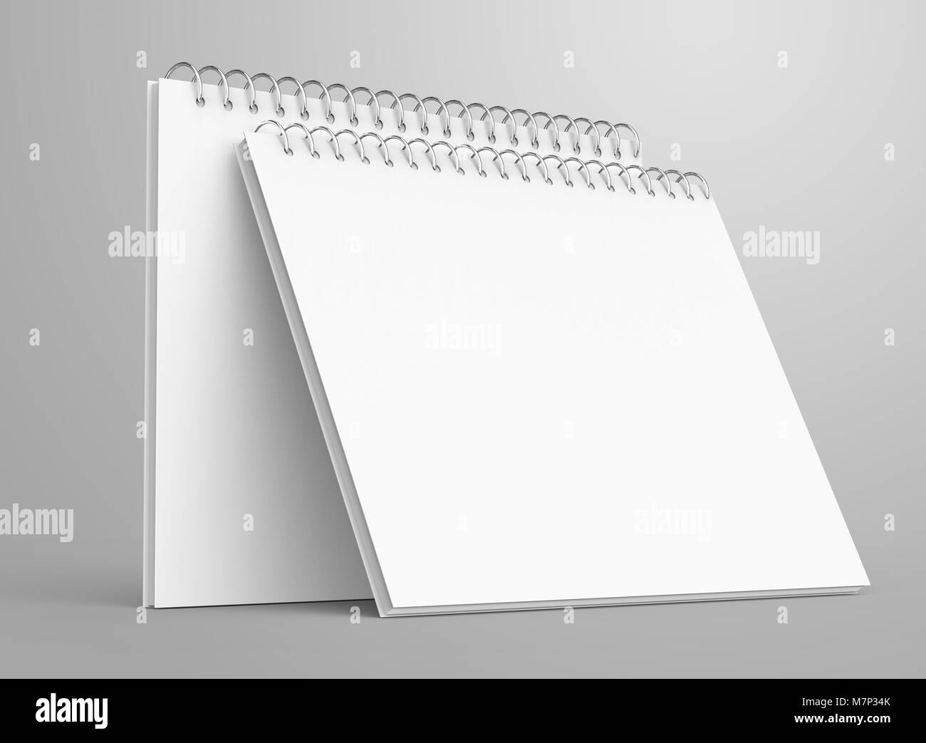 Blank notepad mockup, 3d render stand spiral notebooks set with empty ...