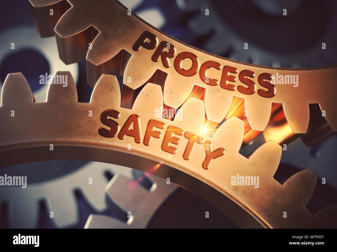 Process Safety on Golden Cogwheels. 3D Illustration Stock Photo - Alamy