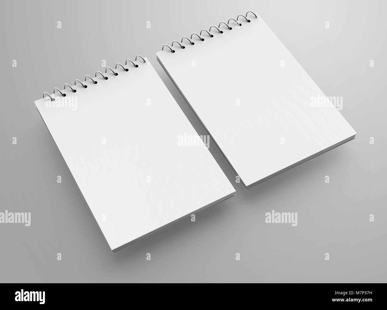 Blank notepad mockup, 3d render spiral notebooks set with empty space ...
