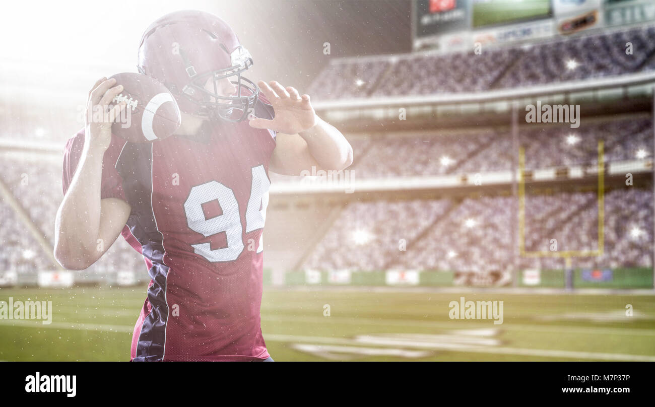 one quarterback american football player throwing ball on big modern ...