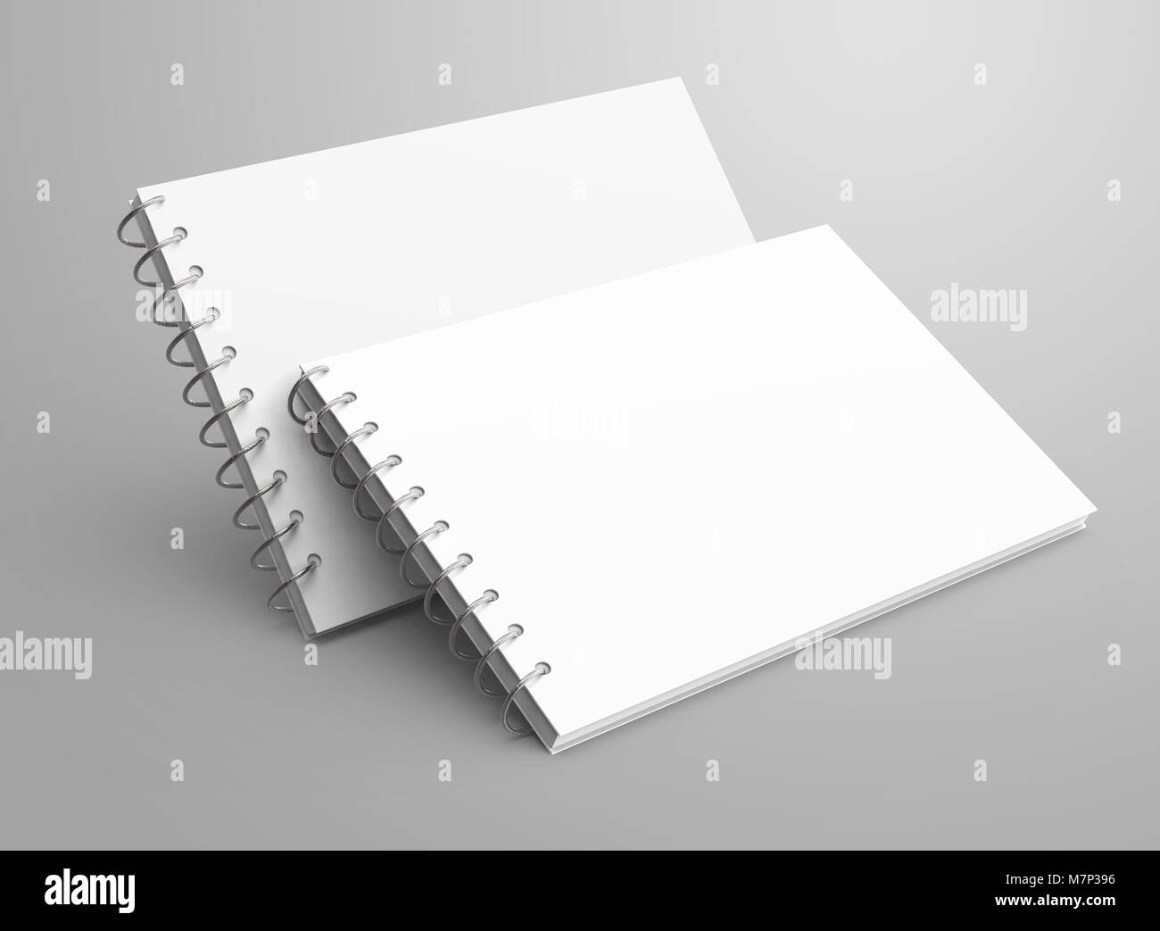 Blank notepad mockup, 3d render spiral notebooks set with empty space ...