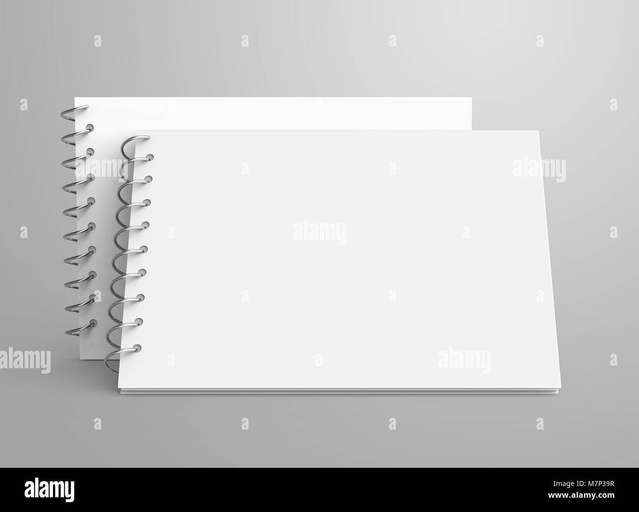 Blank notepad mockup, 3d render stand spiral notebooks set with empty ...