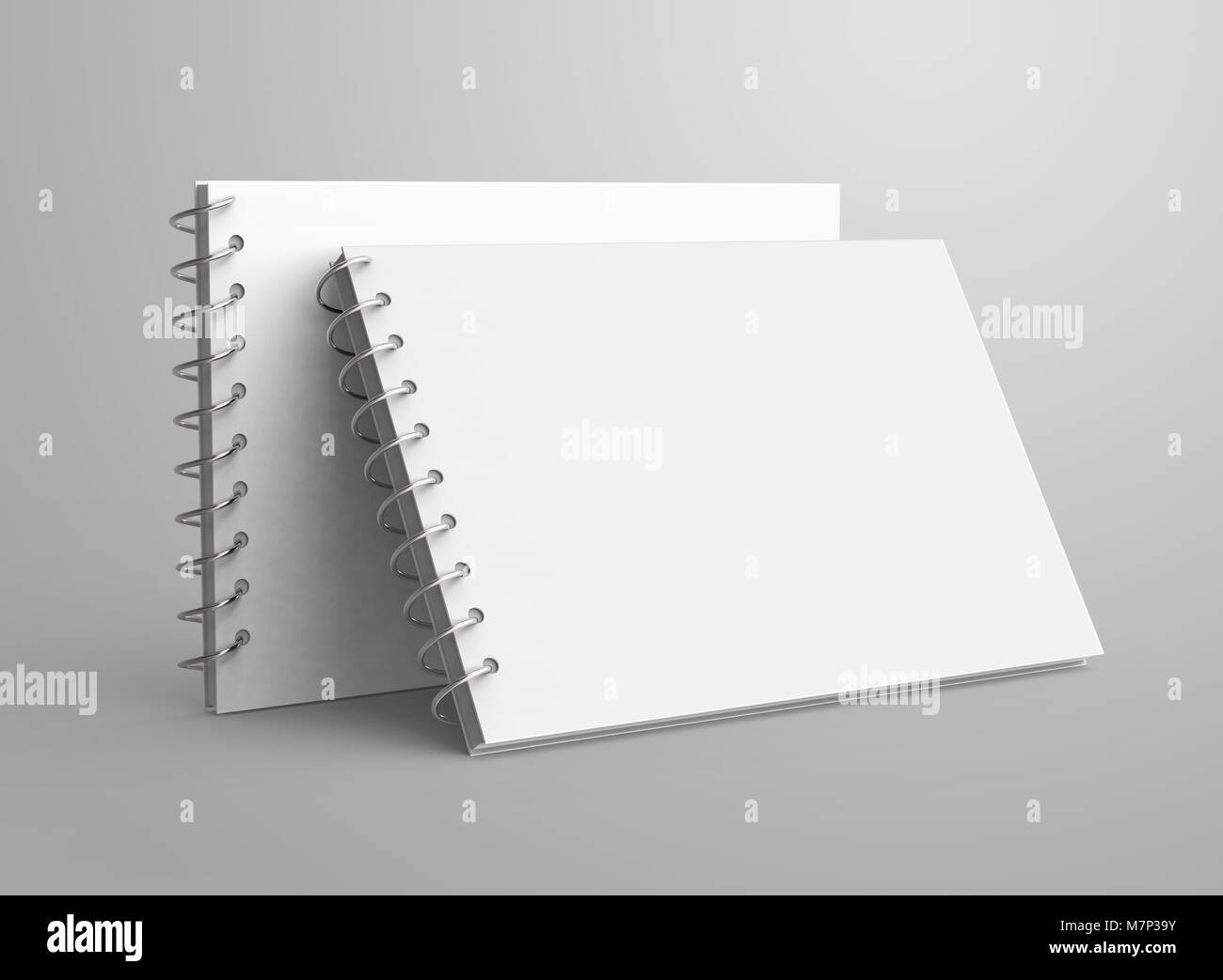 Blank notepad mockup, 3d render stand spiral notebooks set with empty ...